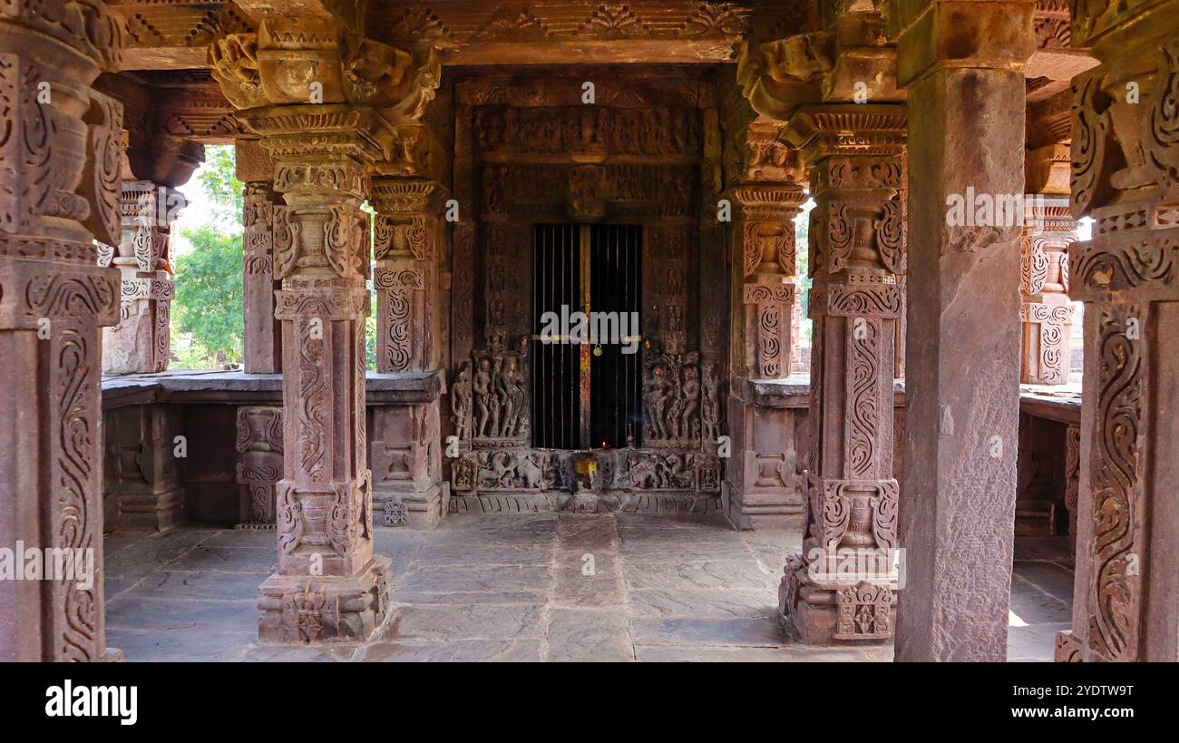Inside view of the mandapa (pillared hall) and garbhagriha (sanctum ...