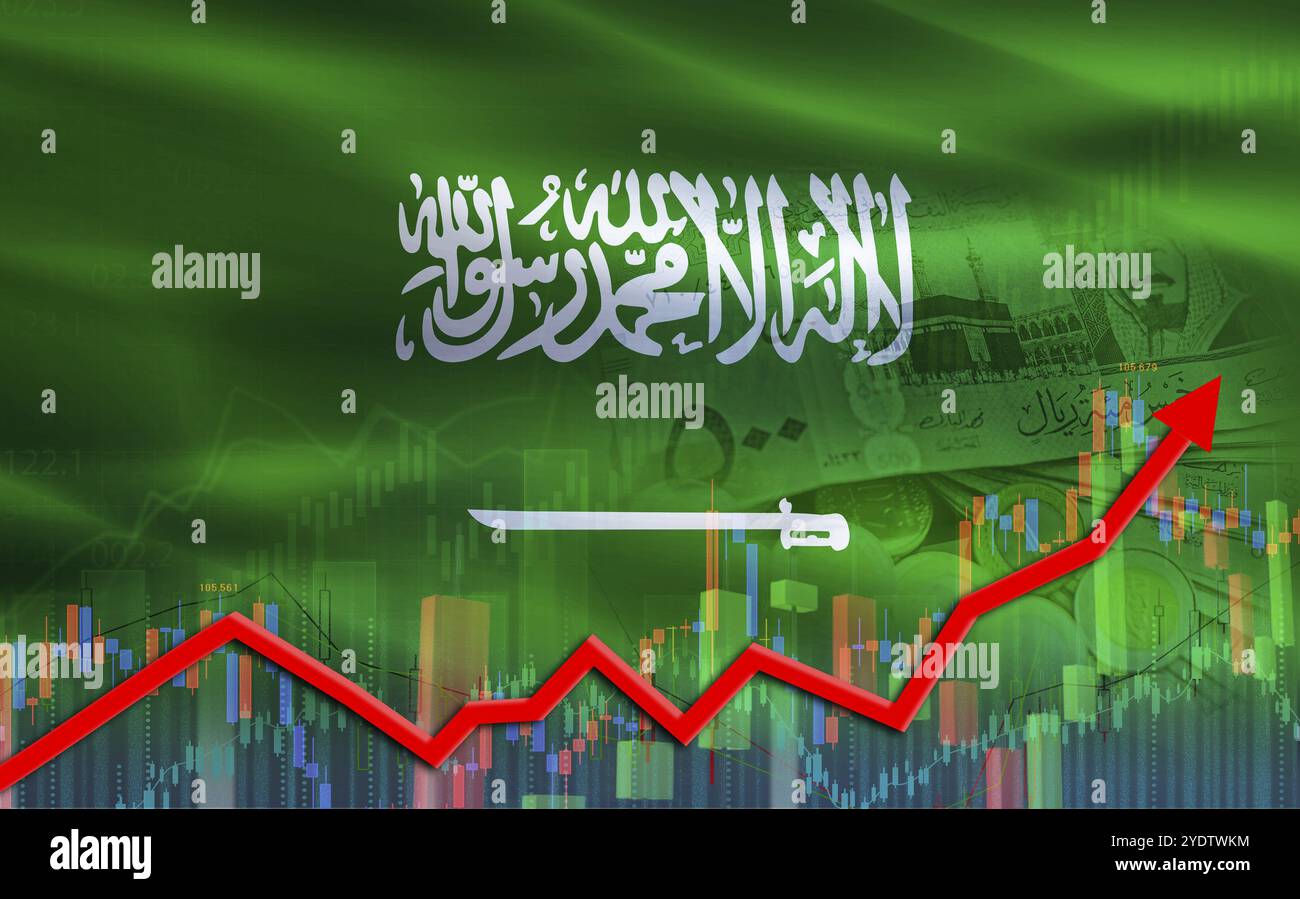 Saudi Arabia flag on financial growth graph. Saudi Arabia economy ...