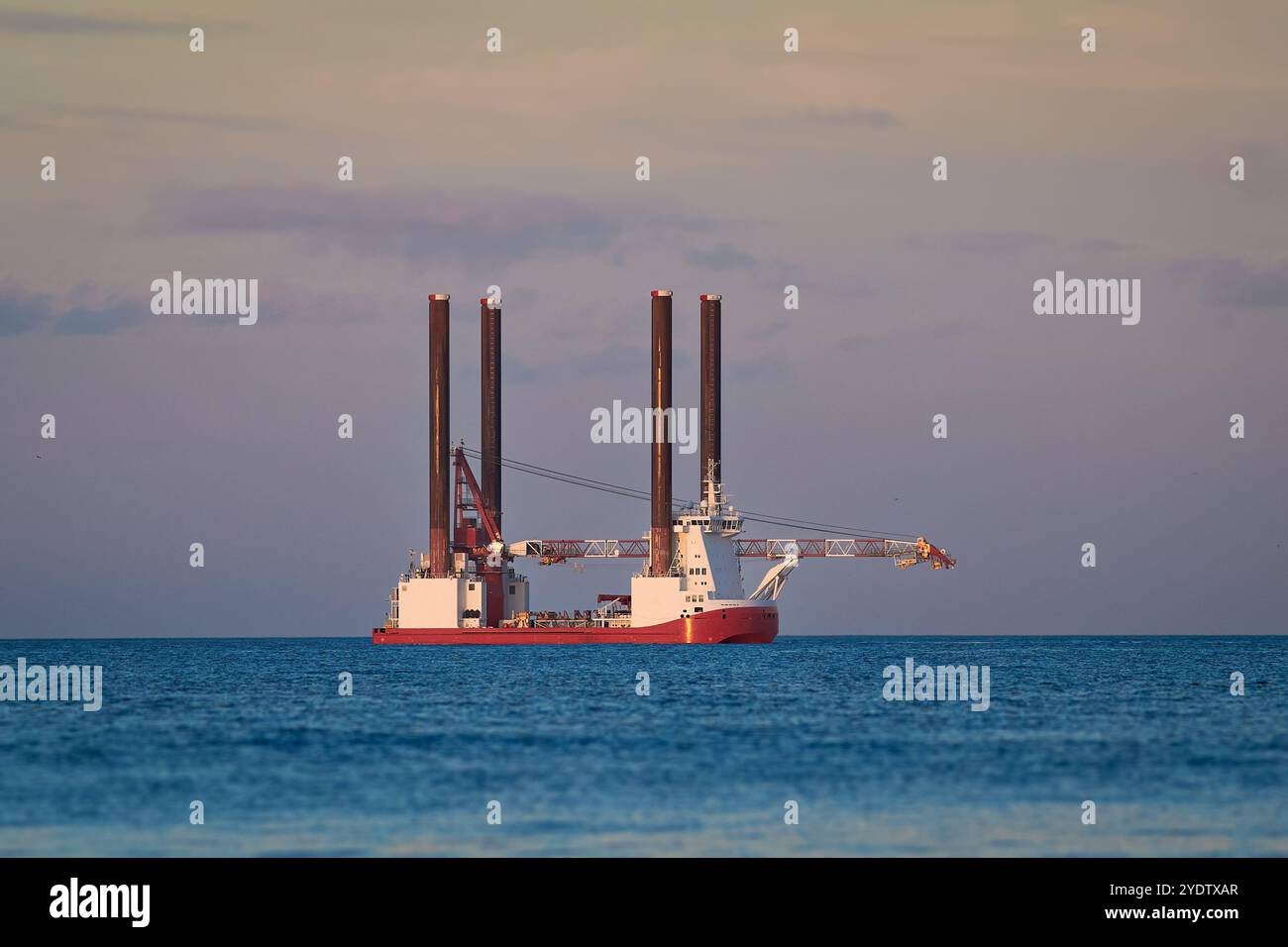 Jack up wind turbines installation vessel in the sea, with beautiful ...