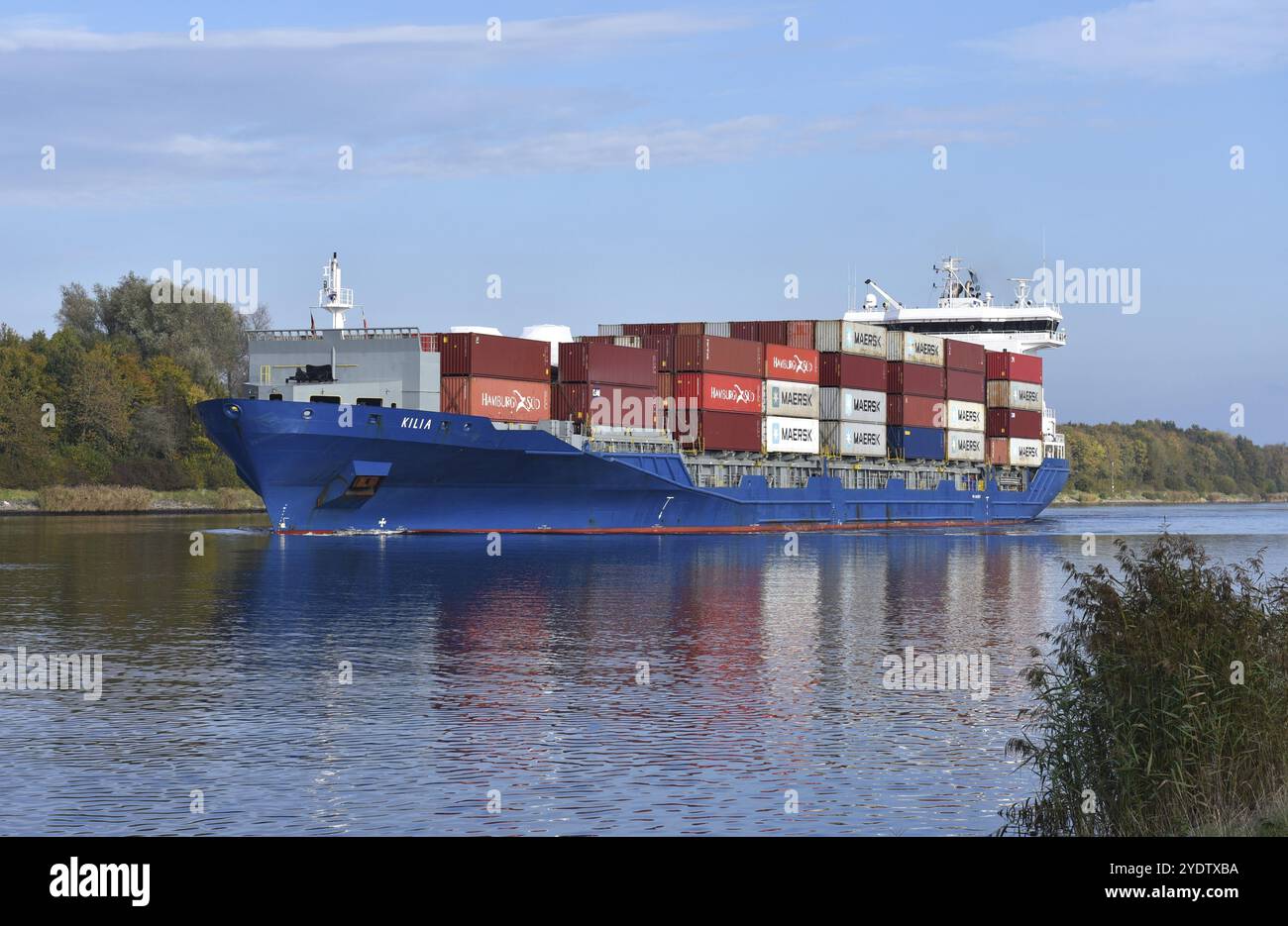 Container ship Kilia travelling through the Kiel Canal, Kiel Canal ...