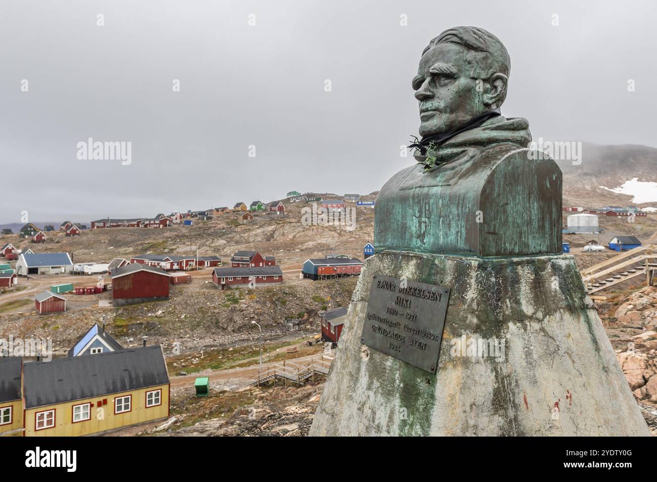 Bronze statue of Ejnar Miki Mikkelsen, Danish polar explorer and author ...