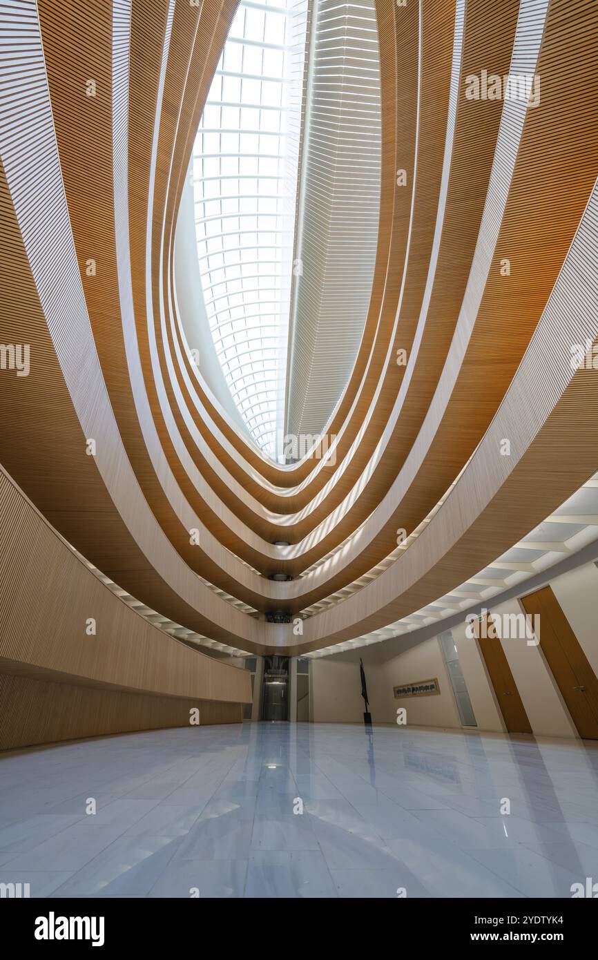 Modern architecture with spiral structure and large glass roof, Zurich ...