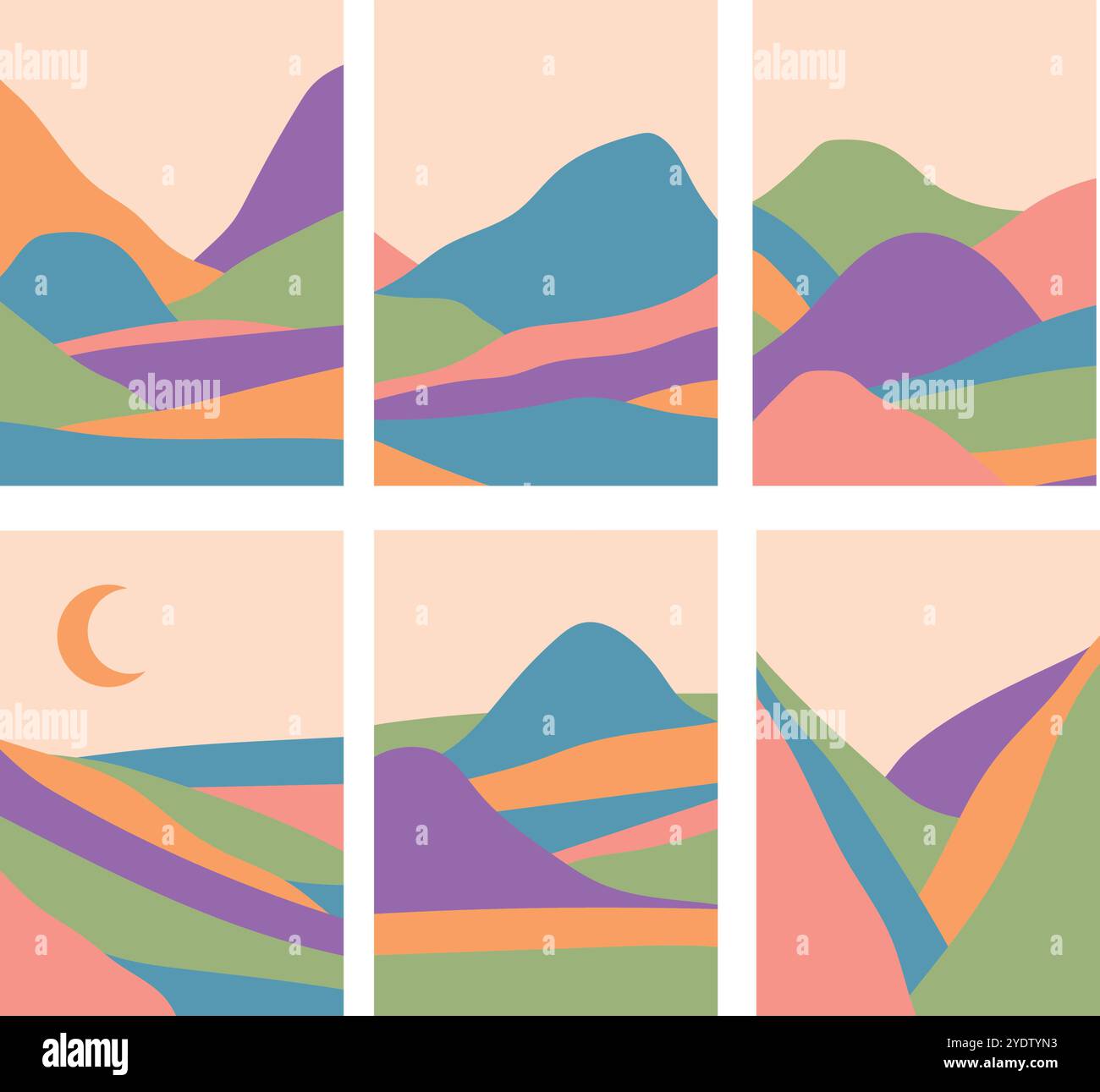 Set of 6 background pictures with colorful calm landscape showing ...