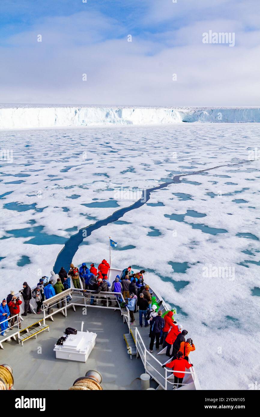 The Lindblad Expedition ship National Geographic Explorer at Austfonna ...
