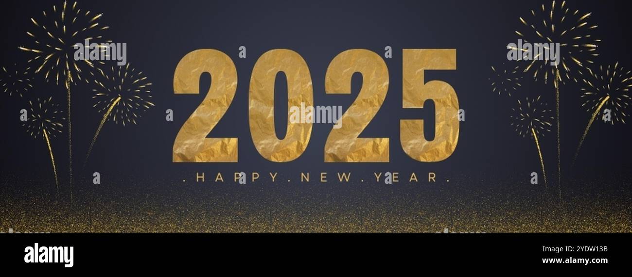 2025 golden on New Year dark background with fireworks. Celebration New ...