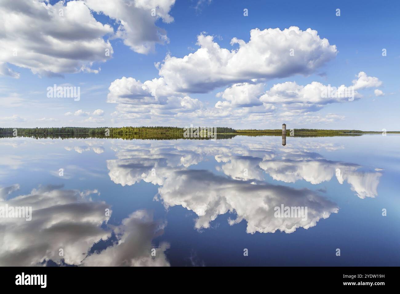 Landscape with a symmetrical reflection on the Vyg river (part of the ...