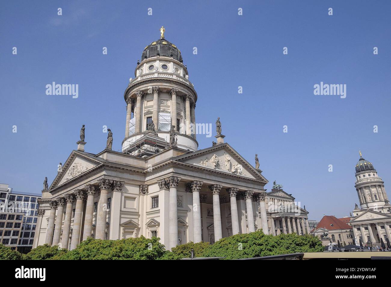 Two historic towers with decorative facade in the clear sky, Berlin ...