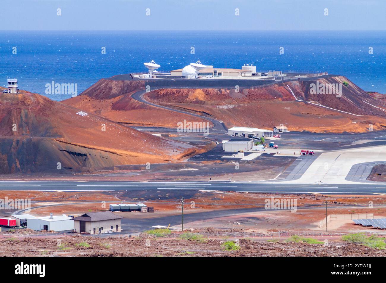 View of Wideawake Airfield on Ascension Island in the southern tropical ...