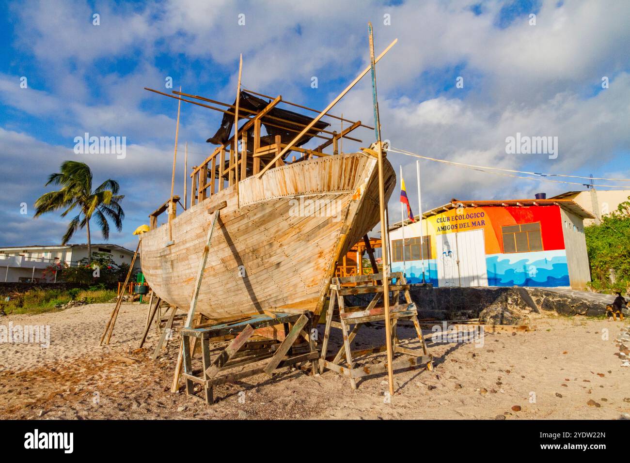 View of boat being built in a boatyard in the port town of Puerto ...