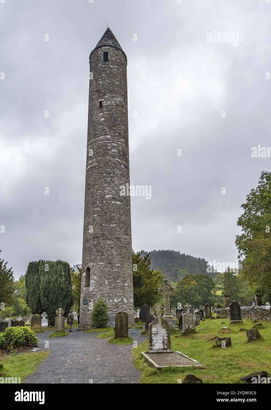 Round Tower and cemetery in Glendalough, Ireland, Europe Stock Photo ...