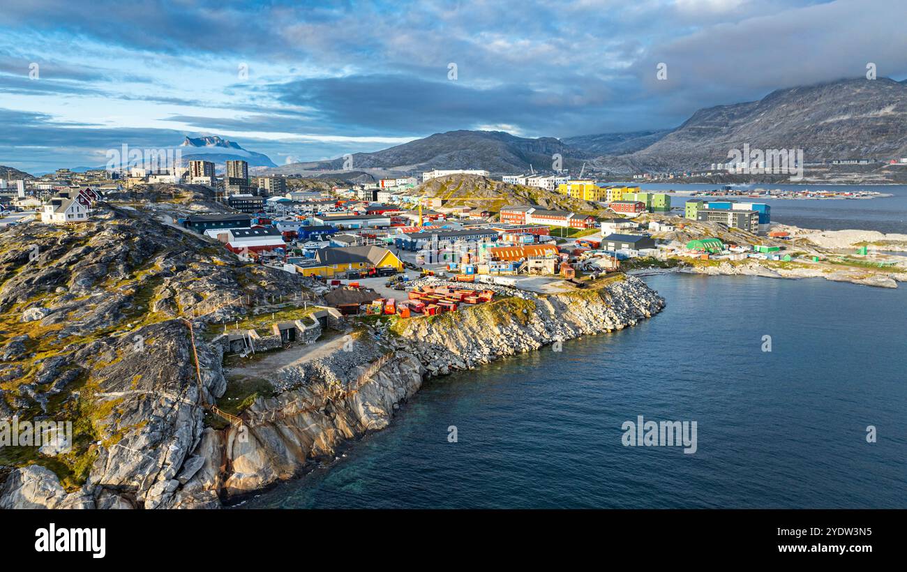 Aerial of Nuuk, capital of Greenland, Denmark, Polar Regions Stock ...