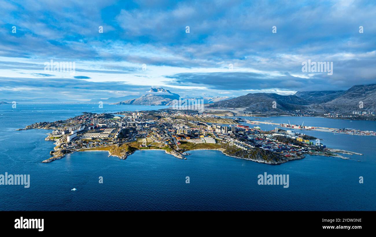 Aerial of Nuuk, capital of Greenland, Denmark, Polar Regions Stock ...