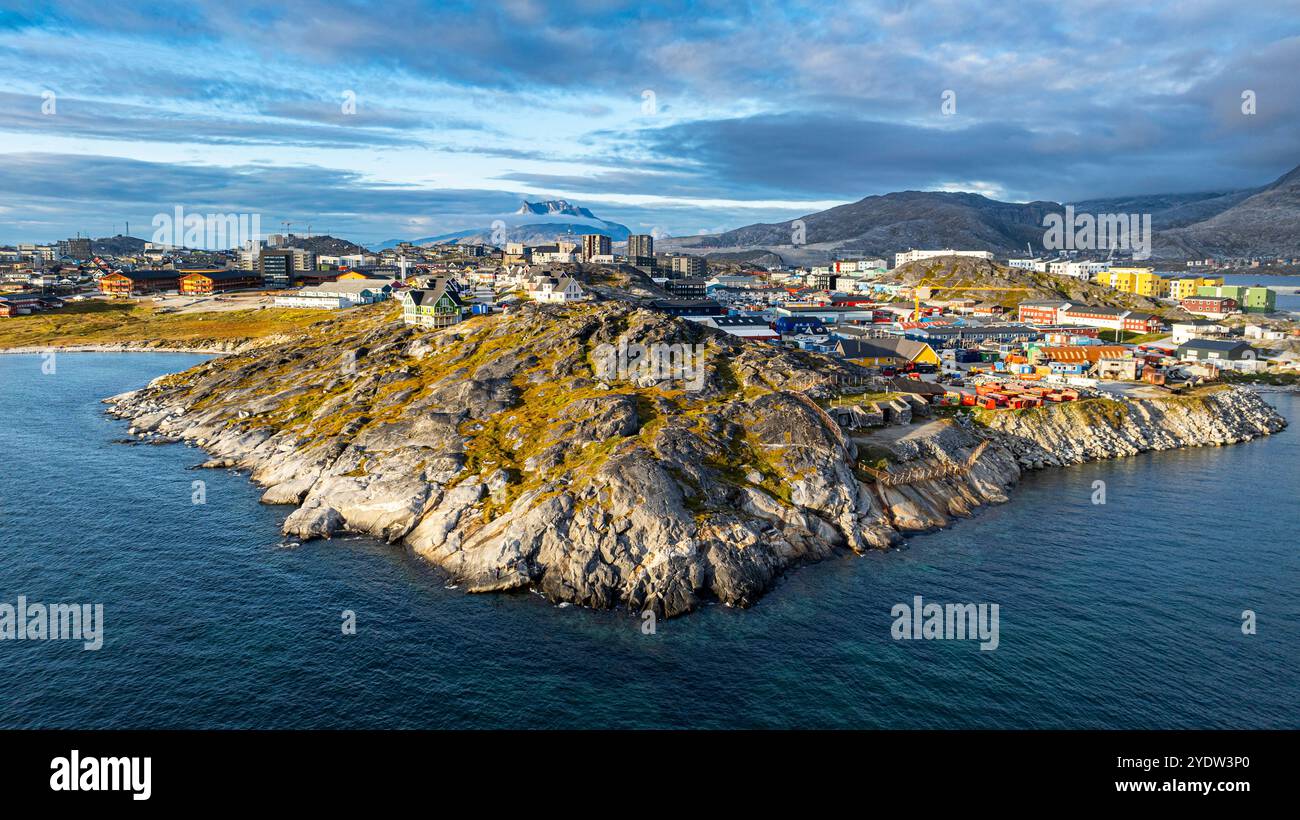 Aerial of Nuuk, capital of Greenland, Denmark, Polar Regions Stock ...