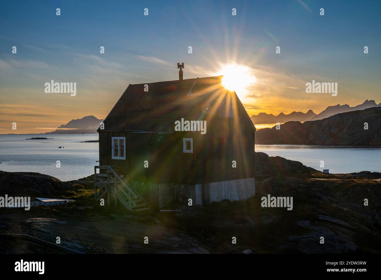 House in backlight, Kulusuk, Greenland, Denmark, Polar Regions Stock ...