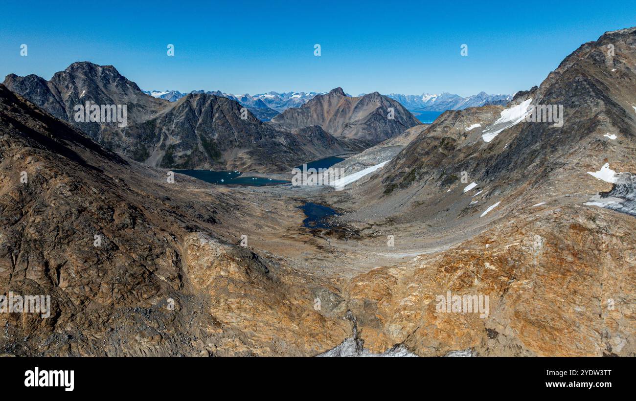 Aerials of the mountains around Kulusuk, Greenland, Denmark, Polar ...