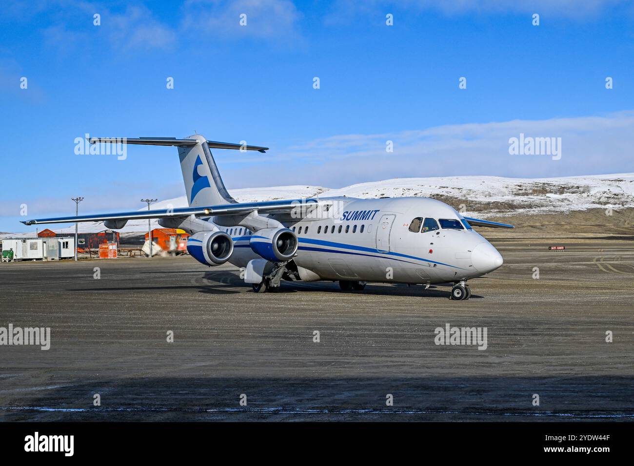 Charter plane in Resolute, Inuit hamlet, Cornwallis island, Nunavut, Canadian Arctic, Canada ...
