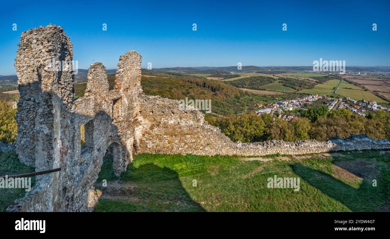 Village of Brekov, town of Humenne in distance, view from Brekov Castle ...