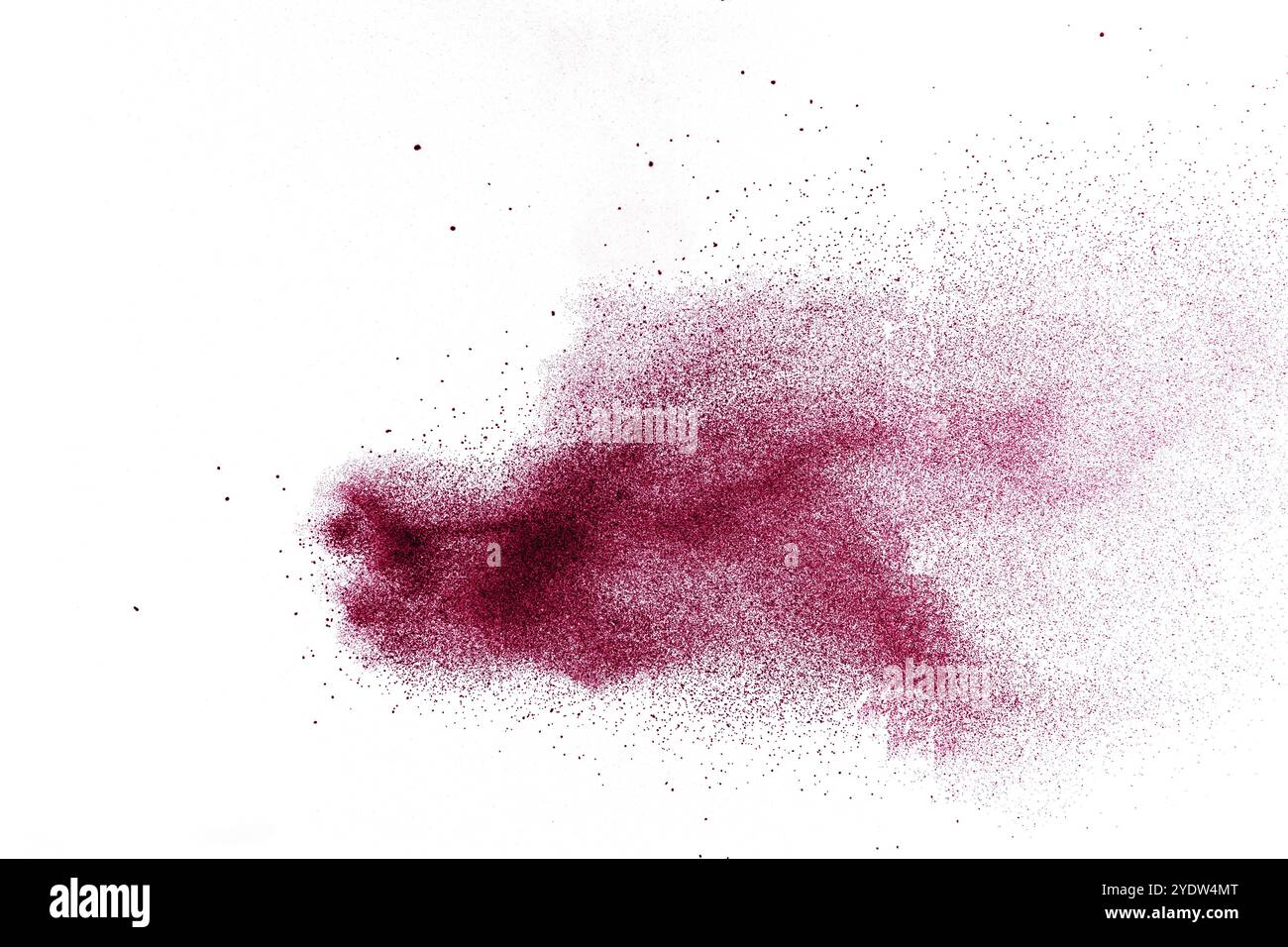 Abstract red dust splattered on white background. Red powder explosion ...