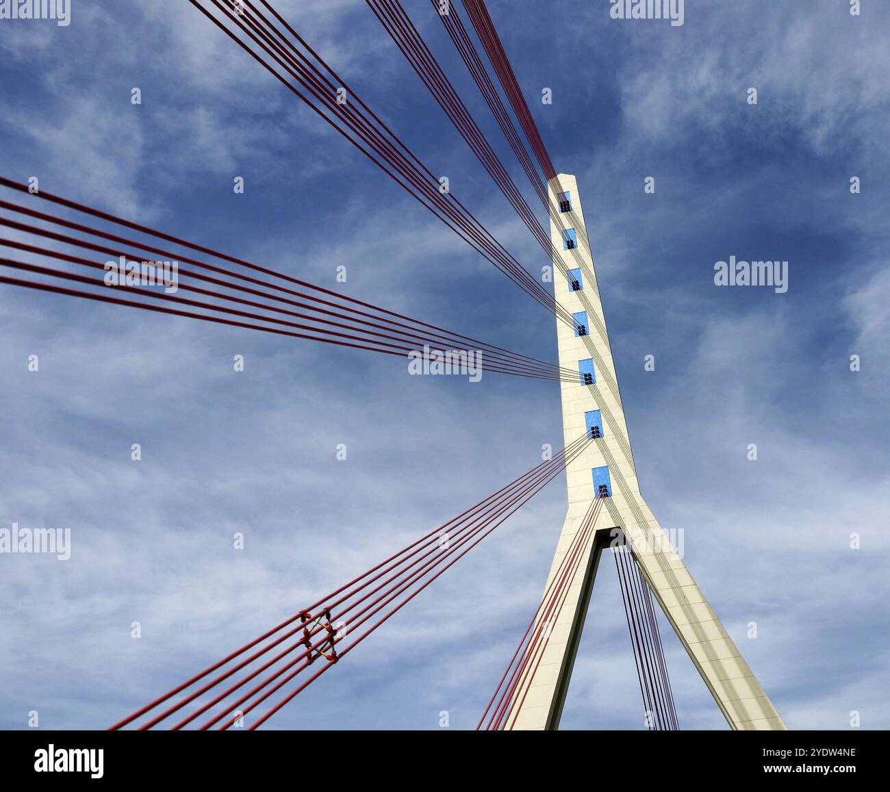 Fleher Bridge in Duesseldorf, cable-stayed bridge with pylon and cables ...