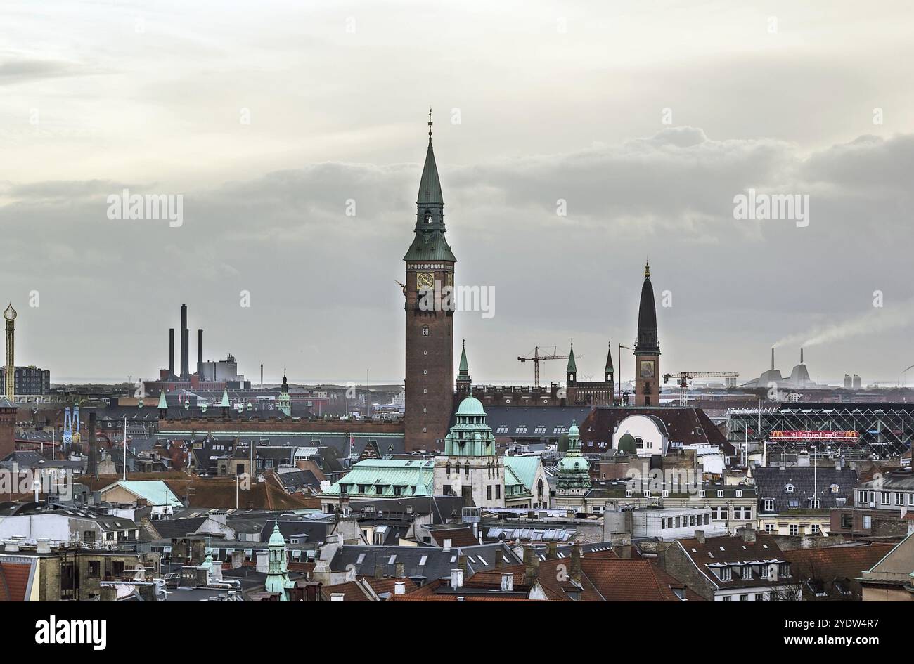 View of Copenhagen historic centre from The Round Tower, Denmark ...
