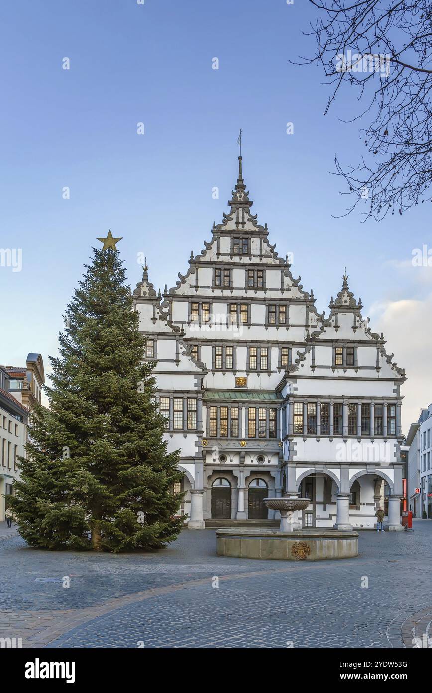 Renaissance town hall was constructed in 1616 on square in Paderborn ...