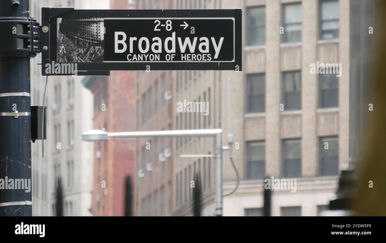 Broadway street road sign, Manhattan downtown financial district ...