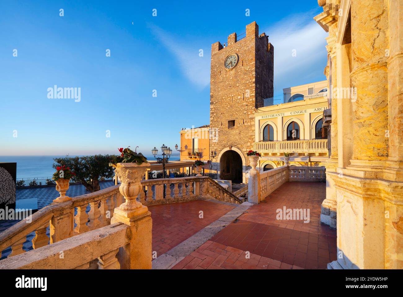 Clock Tower and Middle Gate, Taormina, Messina, Sicily, Italy ...
