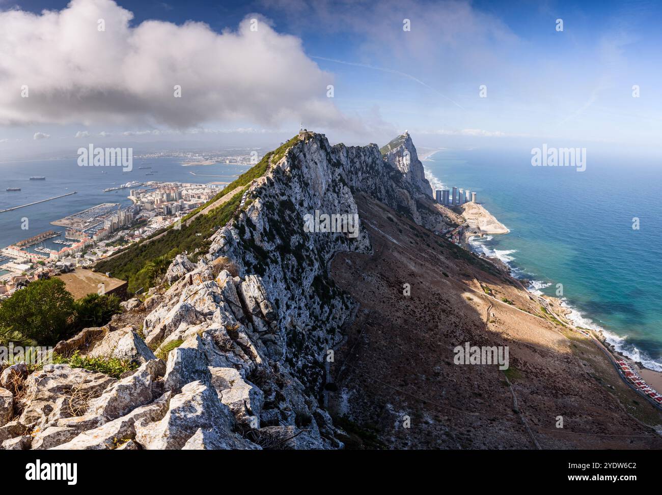 Impressive panoramic view over the Rock of Gibraltar and the peninsula ...