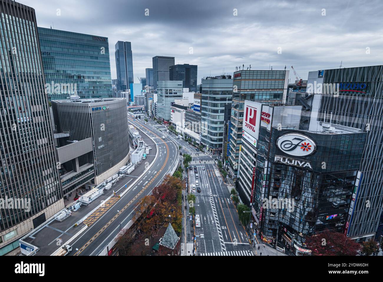 Aerial view of big Intersection in Ginza, looking over the streets and ...