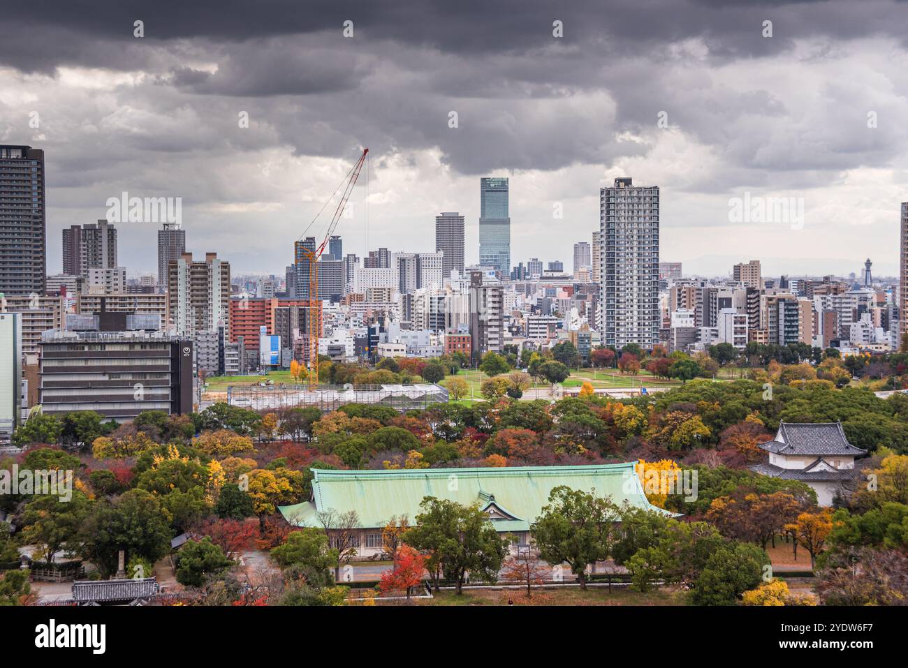 View from Osaka Castle over Nishinomaru Garden and skyline in the ...