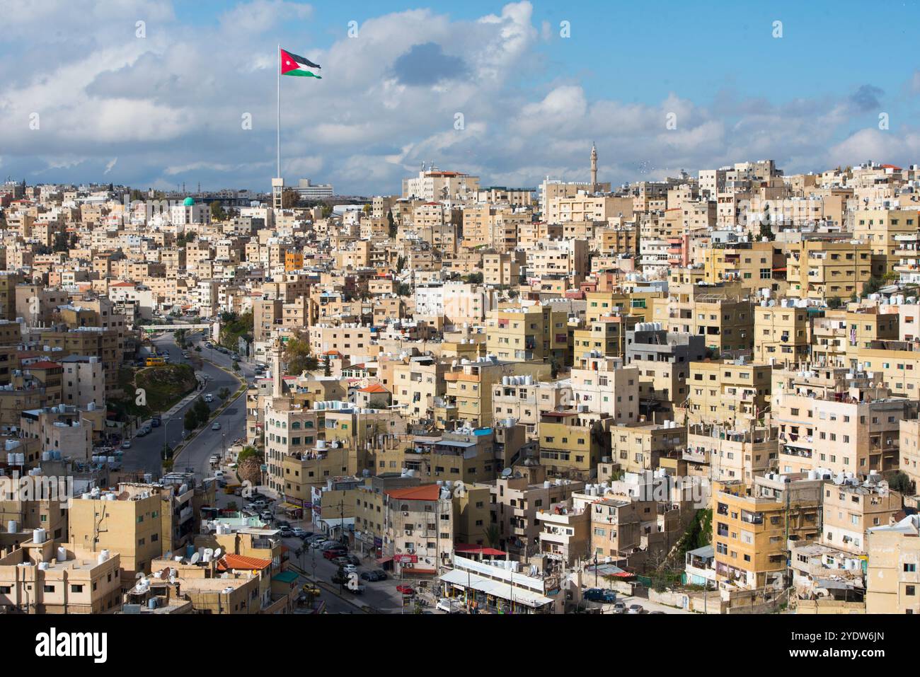 North-East district with the Jordanian flag on a 126m flagpole in front ...