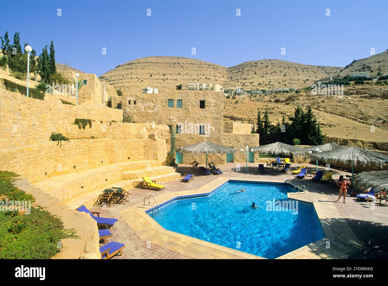Swimming pool of the Taybet Zaman Tourism Resort, around Petra, Jordan ...