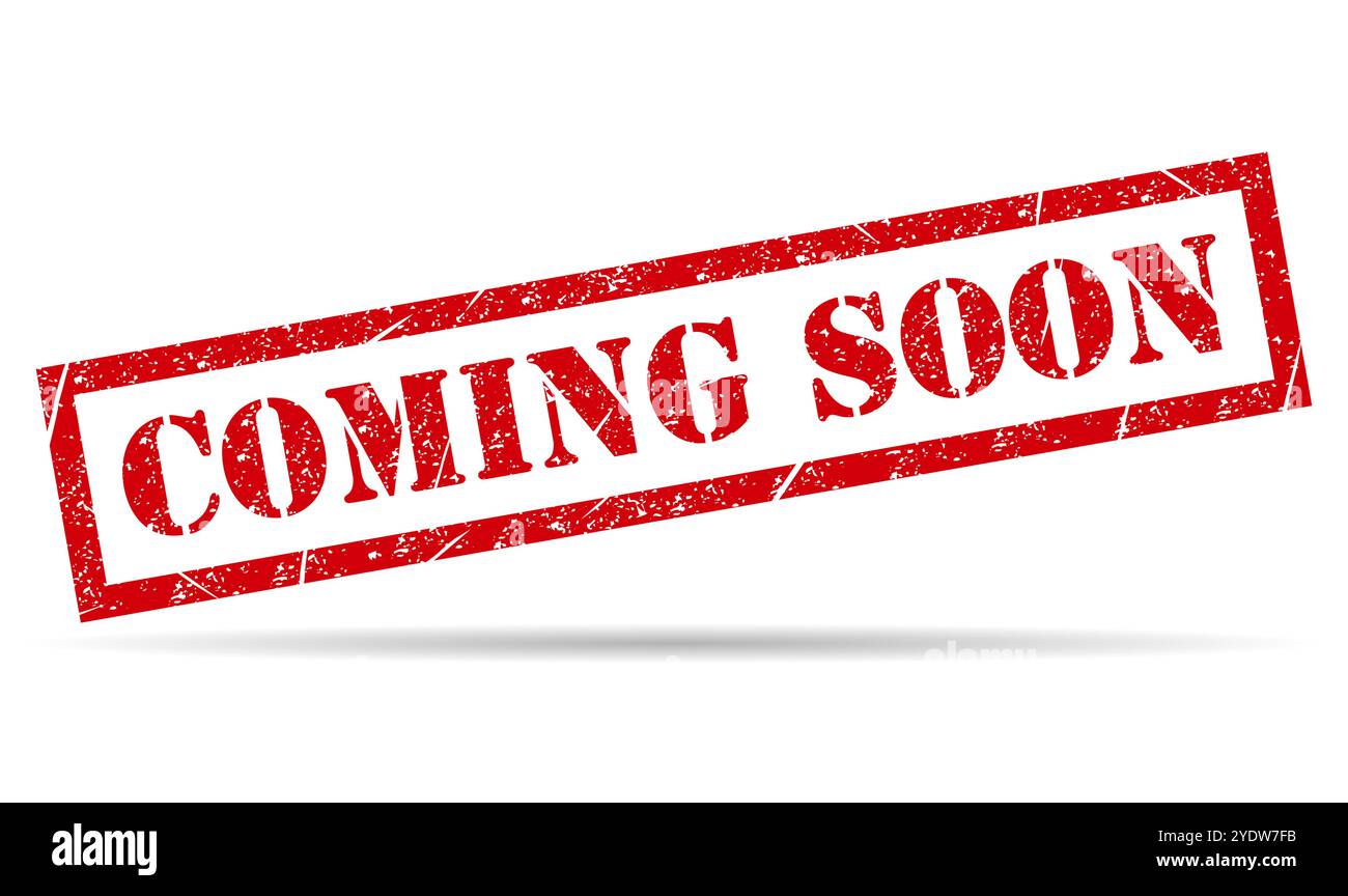 Coming soon stamp shadow symbol, label sticker sign button, text banner ...