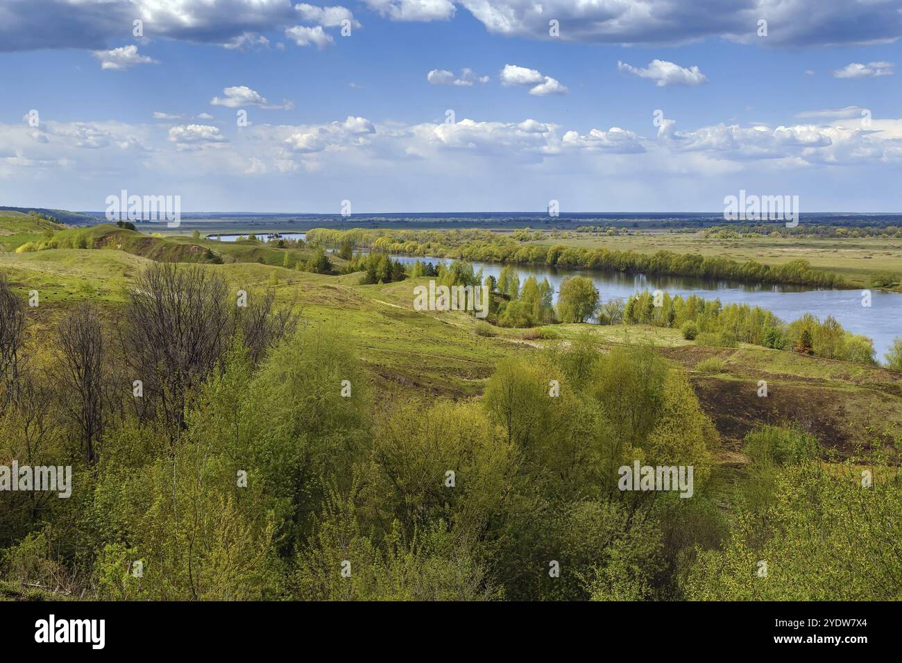 View of the Oka river from the high bank near Konstantinovo village ...