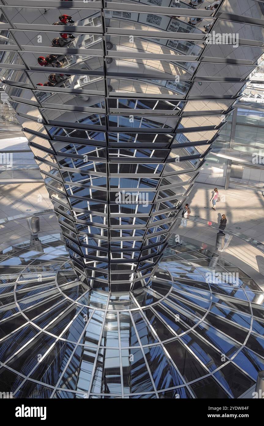 Interior view of the glass dome of the Reichstag with modern design and ...