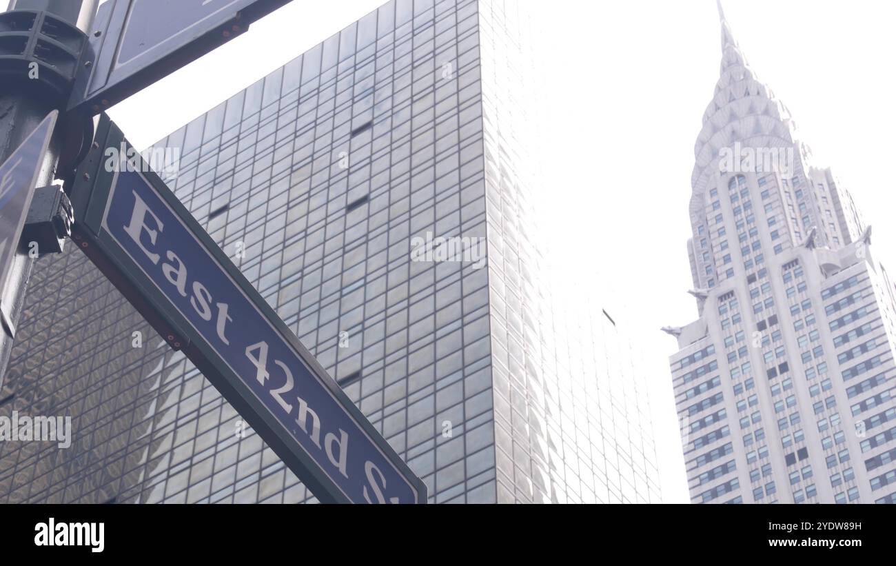 New York City crossroad, 42 street intersection road sign on post ...
