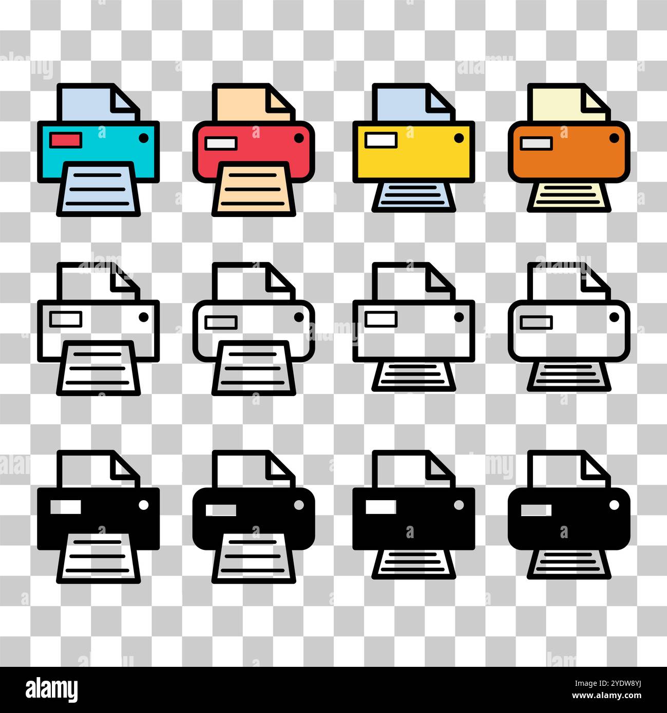 Set of Printer document web icon, printout machine technology flat sign ...
