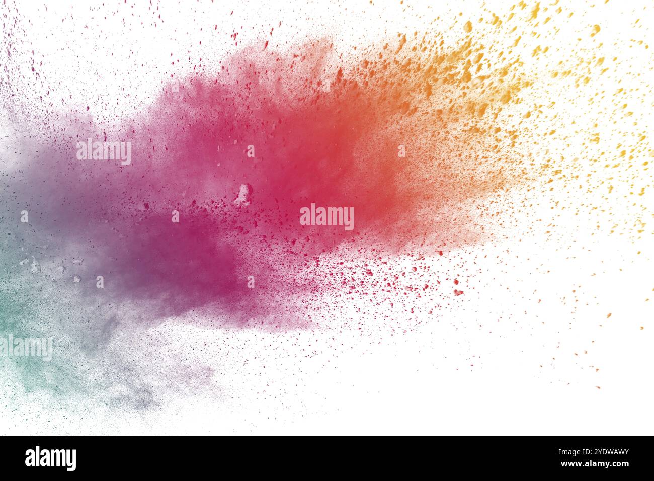 Multicolored powder explosion on white background.Abstract colorful ...