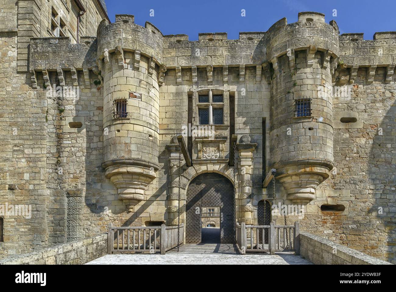 Chateau de Hautefort is French castle in Dordogne, France. Gate Stock ...