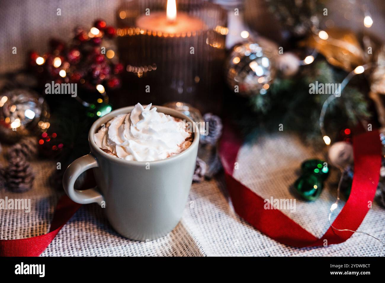 Cozy Hot Cocoa with Candlelight Stock Photo - Alamy