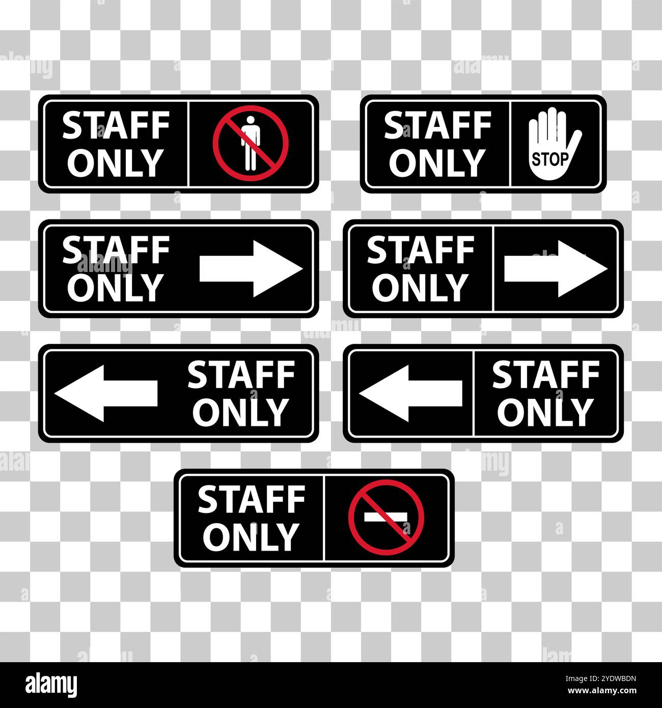 Set of Only staff icon, danger zone symbol, safety entry person sign ...
