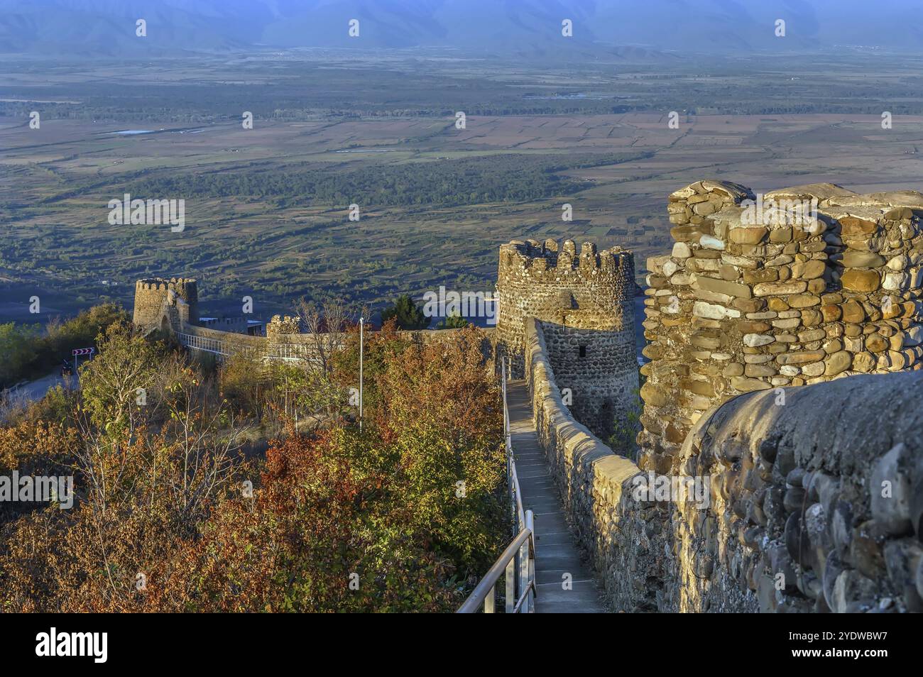 View of Alazani valley from stone wall in Signagi, Georgia, Asia Stock ...