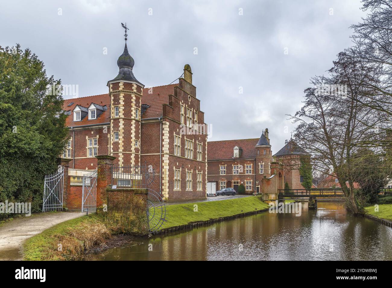 Historical house on the lake opposite the Gemen castle, Germany, Europe ...