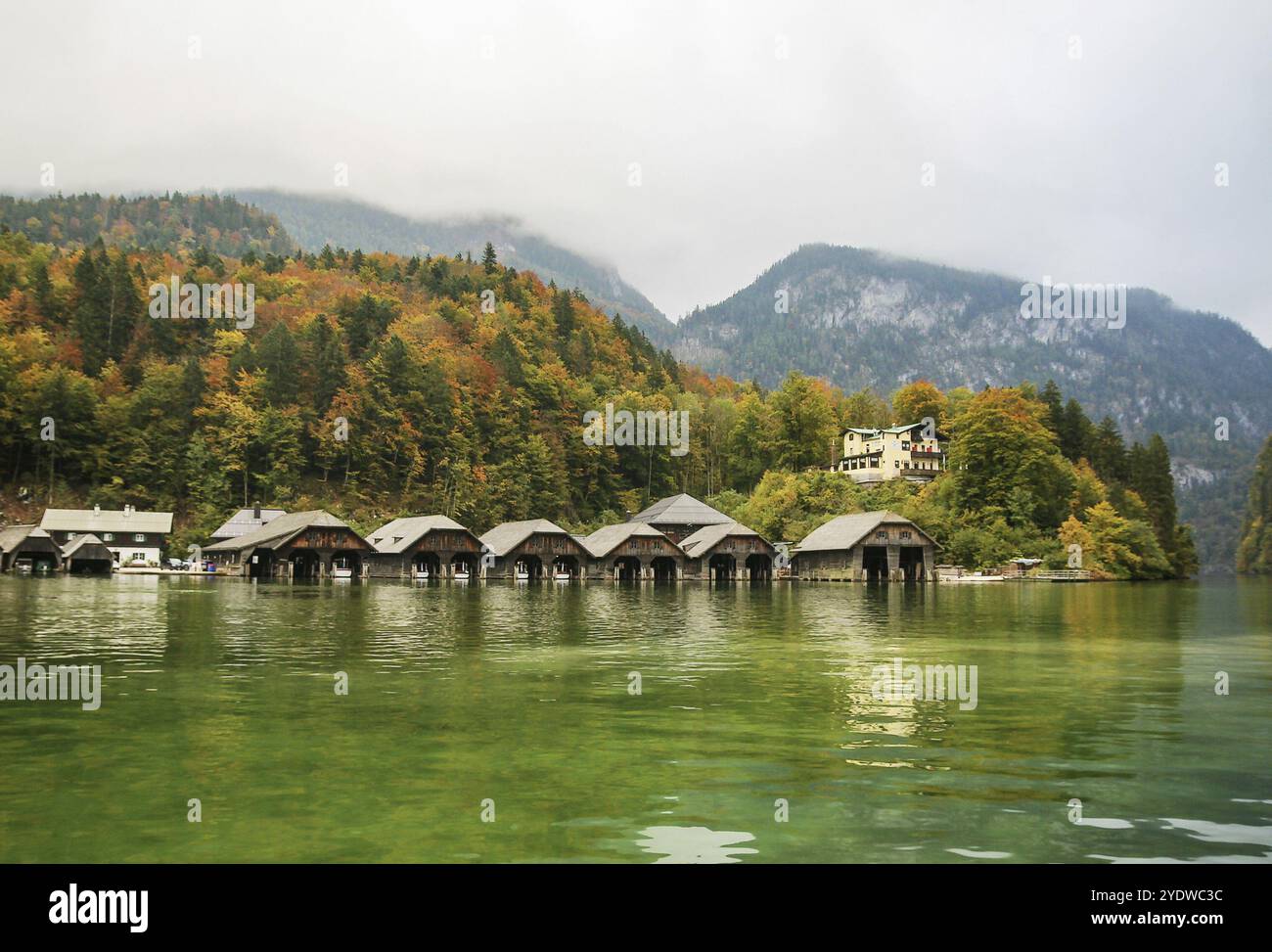 The Konigssee is a natural lake surrounded by high mountains in the ...