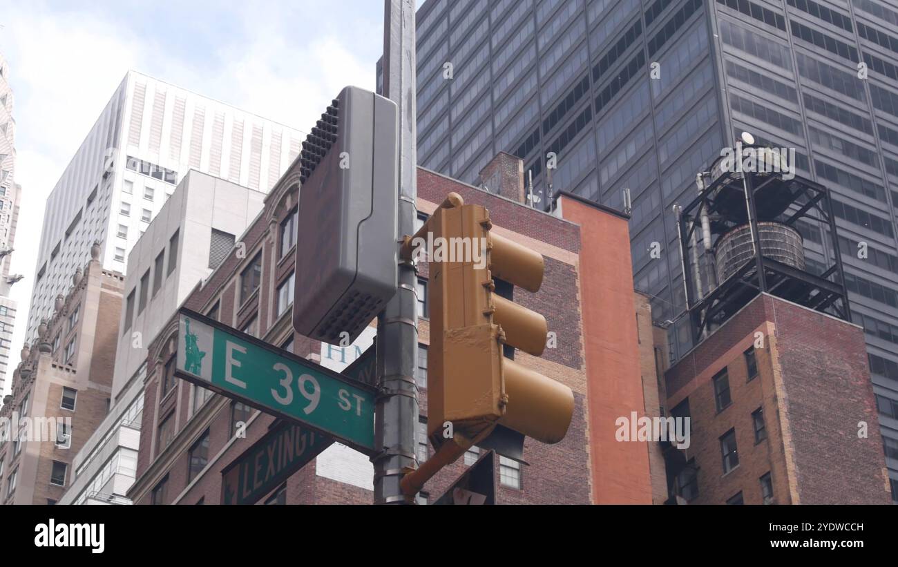 New York City crossroad, Lexington street intersection road sign post ...