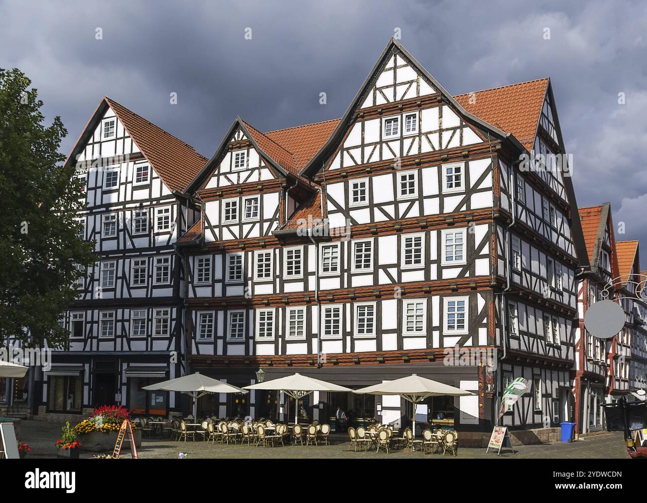 Historical half-timbered houses in downtown of Melsungen, Germany ...