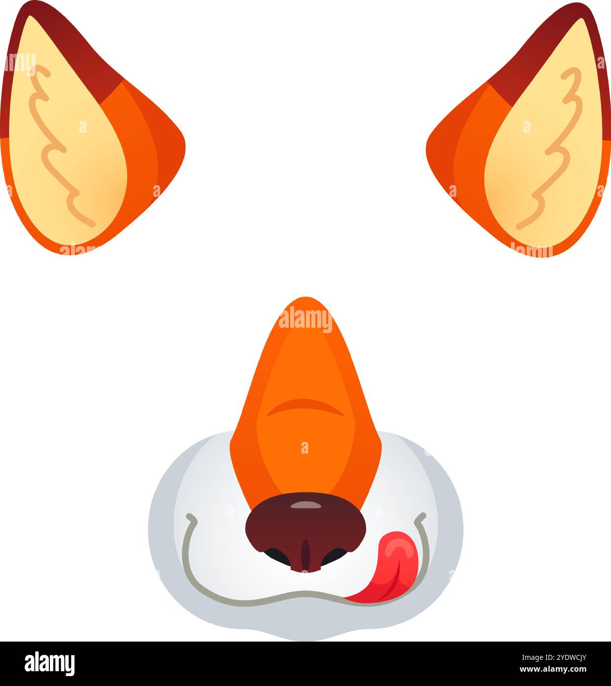 Cartoon fox face mask with orange ears, white snout, black nose and ...