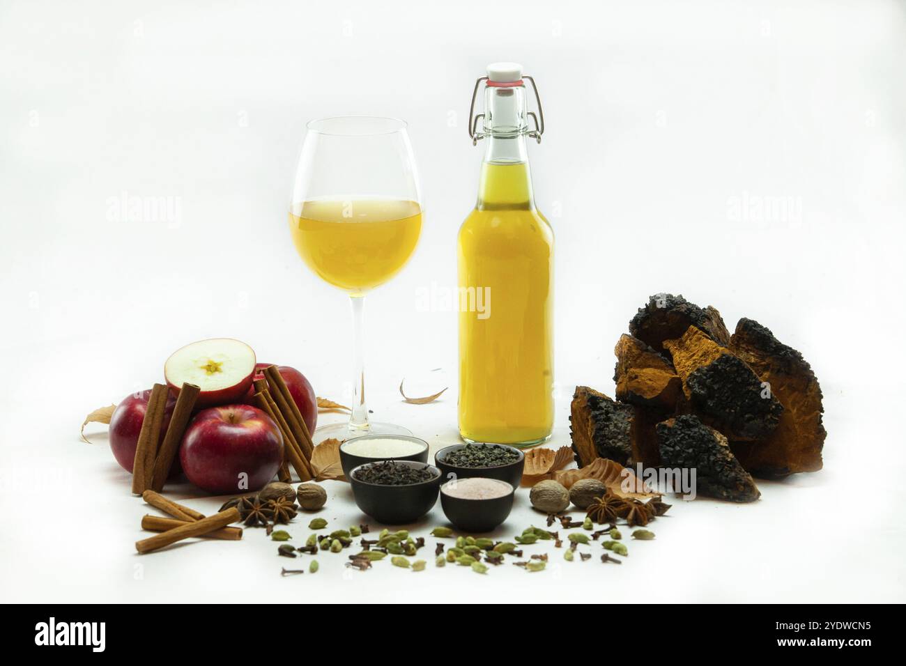 The unprocessed elements of green Kombucha tea are seen close up ...