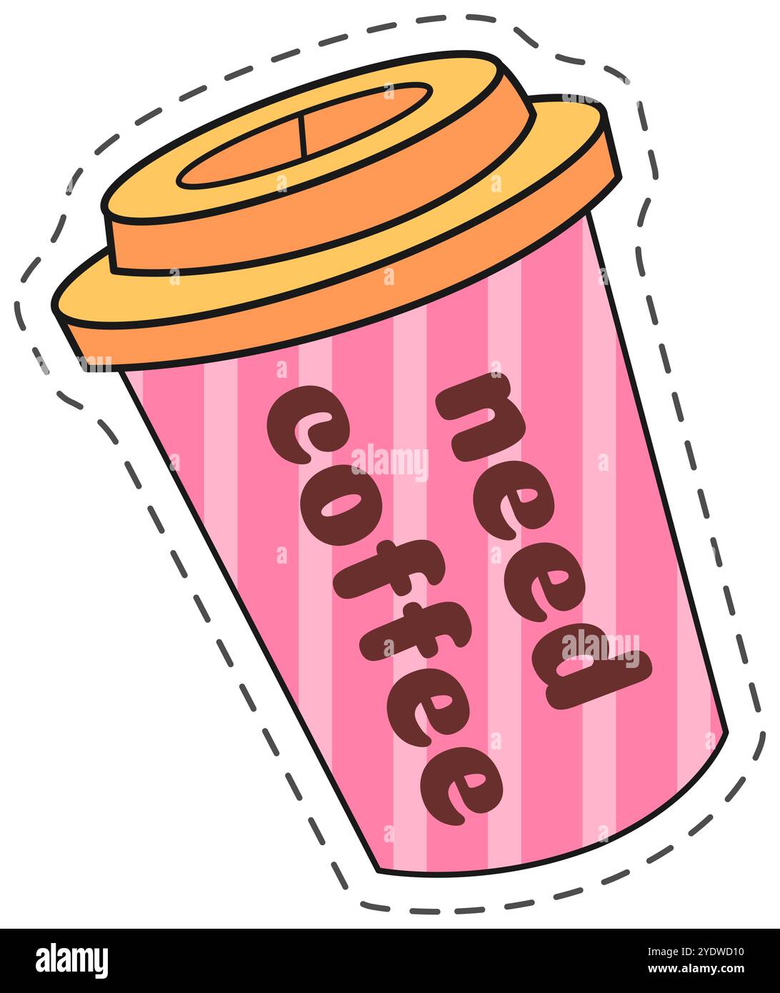 Pink striped paper coffee cup with orange lid and the slogan need ...