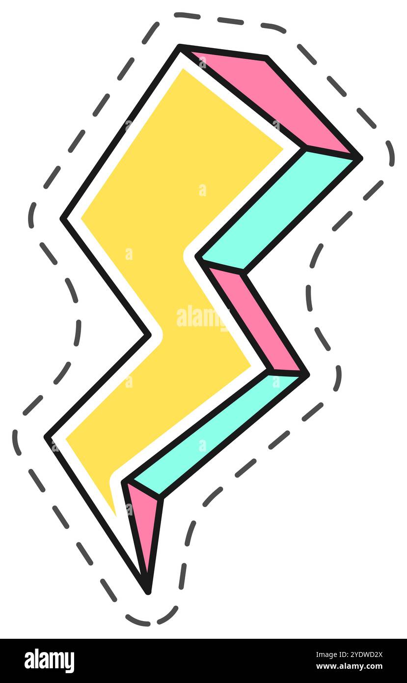 Lightning bolt with dashed line following its shape, colored in pastel ...